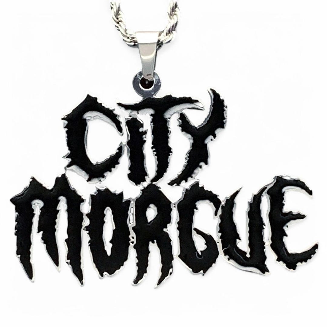 CITY MORGUE Necklace! Stainless Steel & Black Enamel Pendant ...
