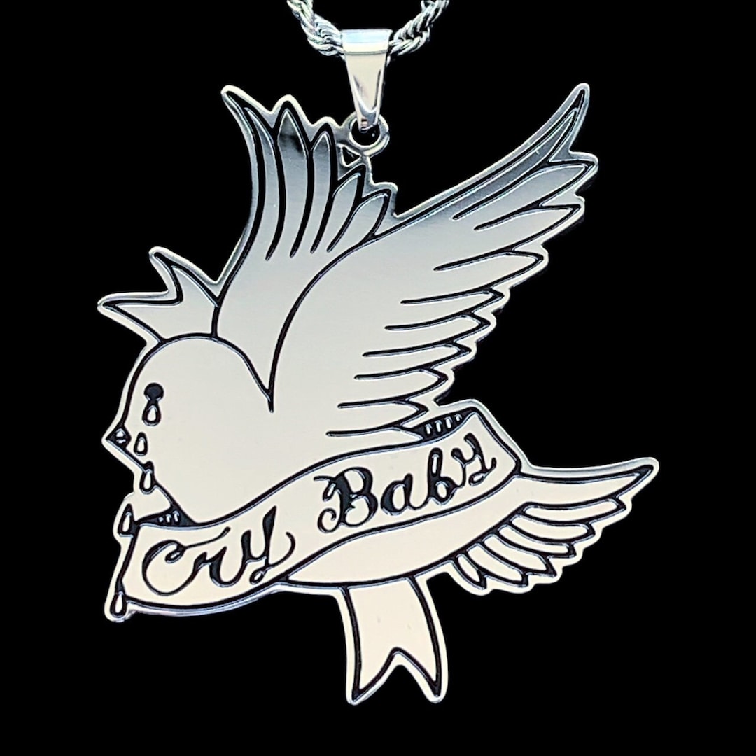 Lil Peep Cry Baby Dove Necklace! Stainless Steel & Black Enamel Pendant ...