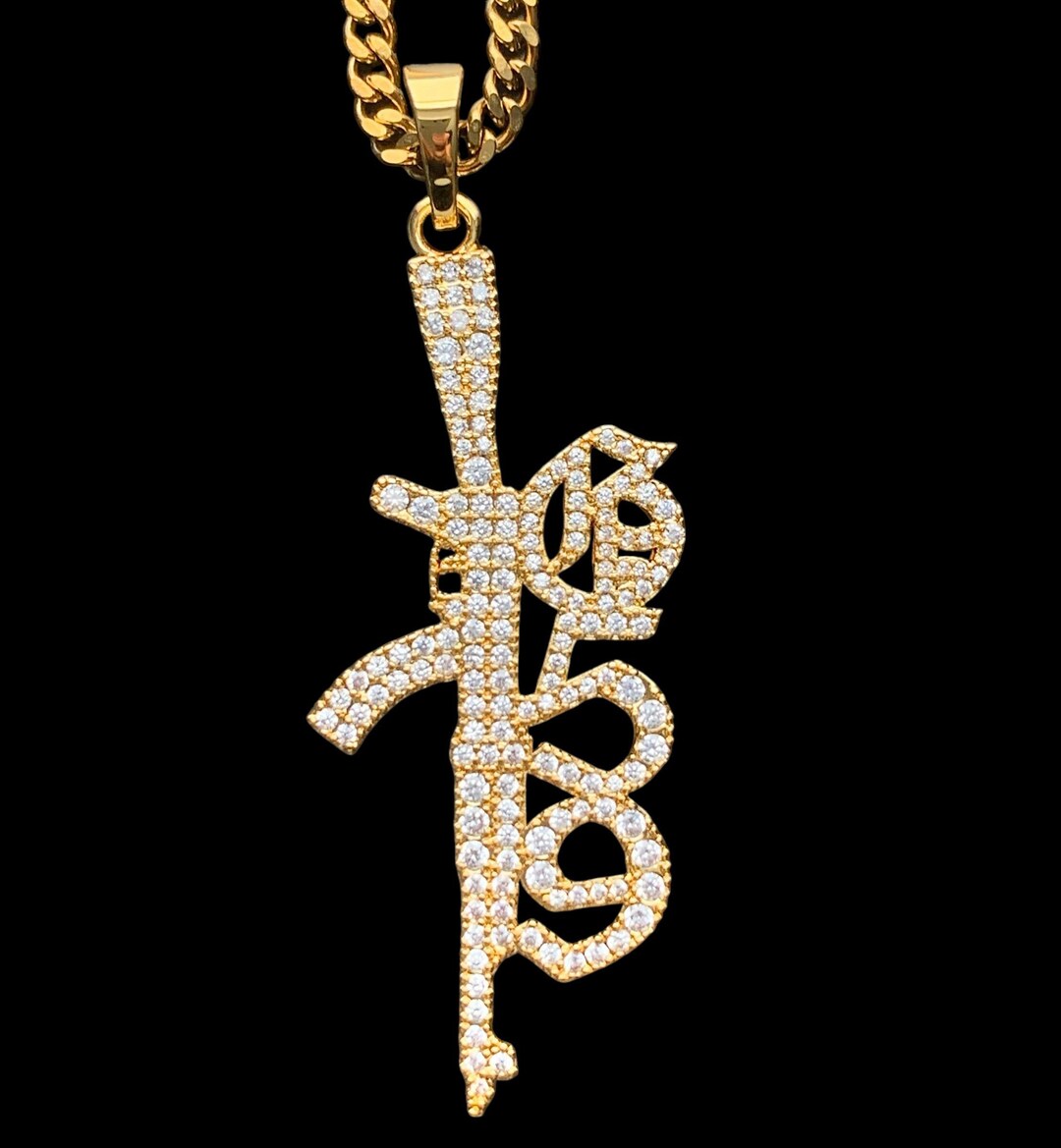 Suicideboys G59 Rifle Necklace! Gold Iced Out Cubic Zirconia Pendant + Stainless Steel Chain ...