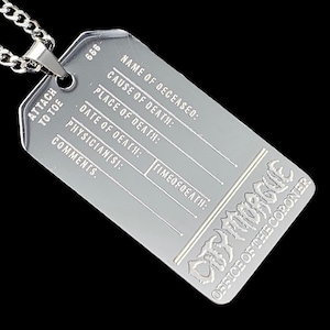 CITY MORGUE Toe Tag Necklace! Etched Steel Pendant + Stainless Steel ...