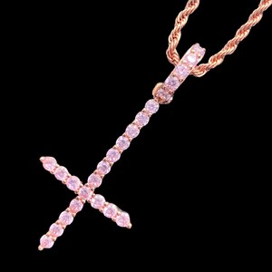 Pink Cross Necklace! Iced Out Pink Cubic Zirconia & Rose Gold Plated ...
