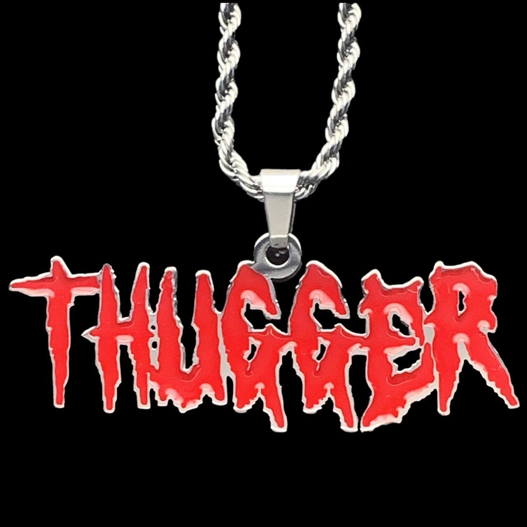 Young Thug THUGGER Necklace! Stainless Steel & Red Enamel Pendant ...