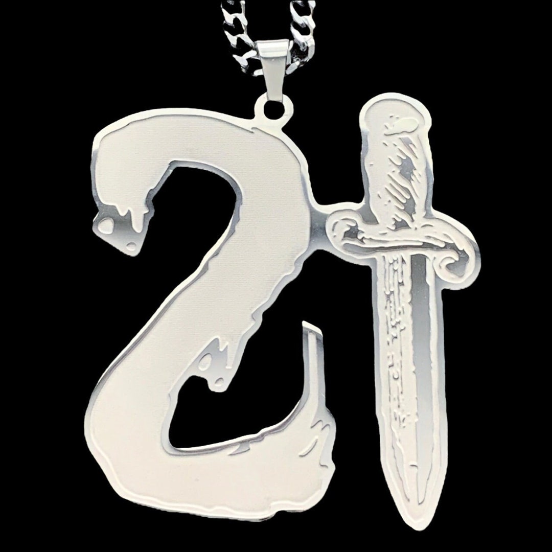 21 Savage 21 Necklace! Etched Stainless Steel Pendant + Stainless Steel ...