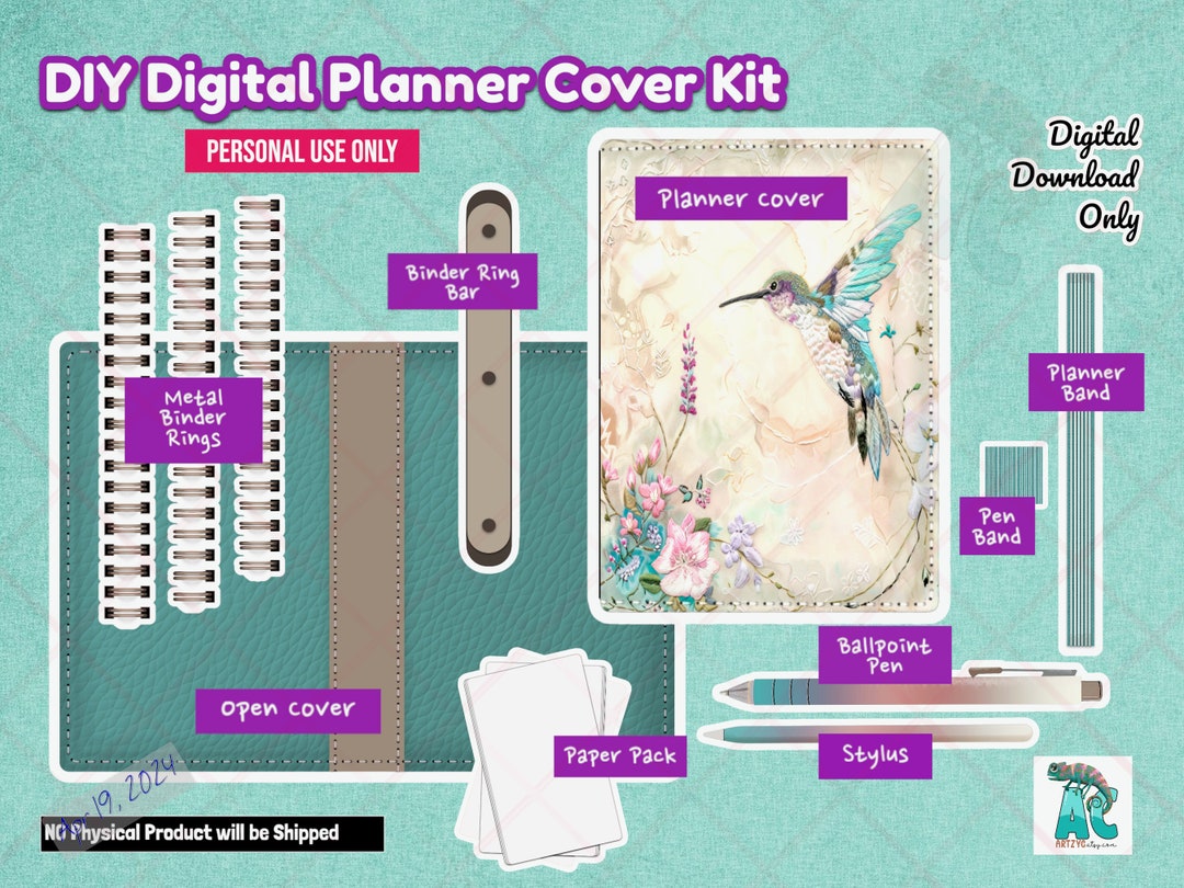DIY Digital Planner Cover Kit, Hummingbird Embroidery (PNG Files) - Etsy