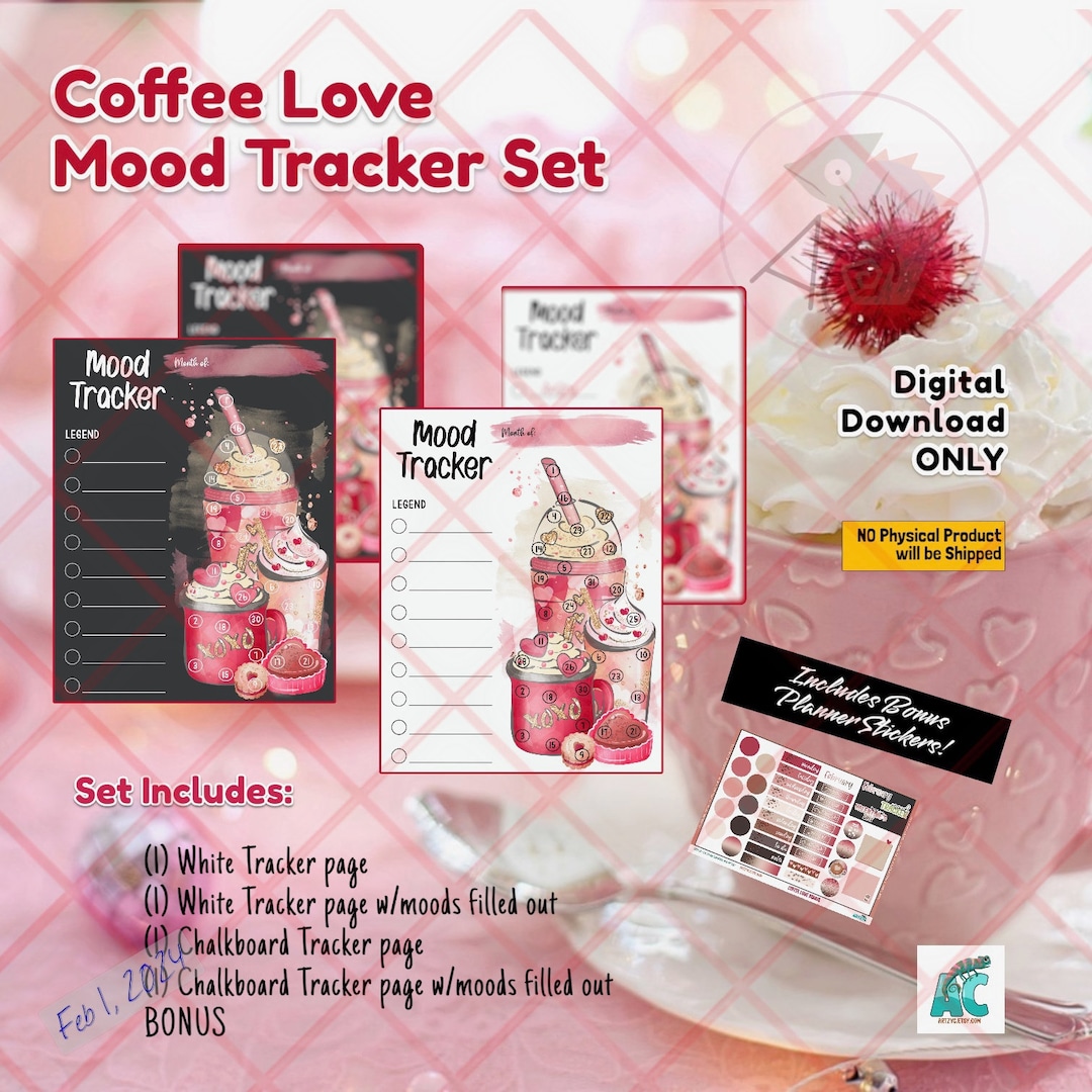 Mood Trackers, Coffee Love Theme, PDF Files, Goodnotes Files, Bonus ...