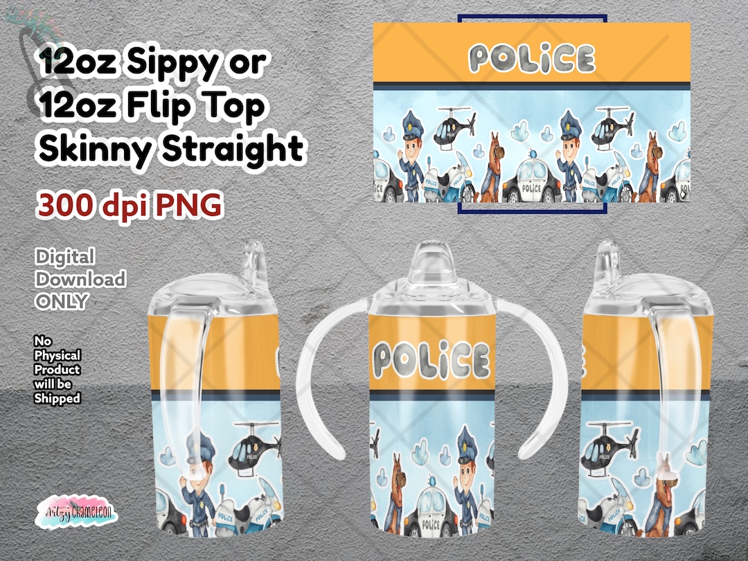 Police Sippy, Police Flip Top Design, Can Be Personalized, Full Wrap ...