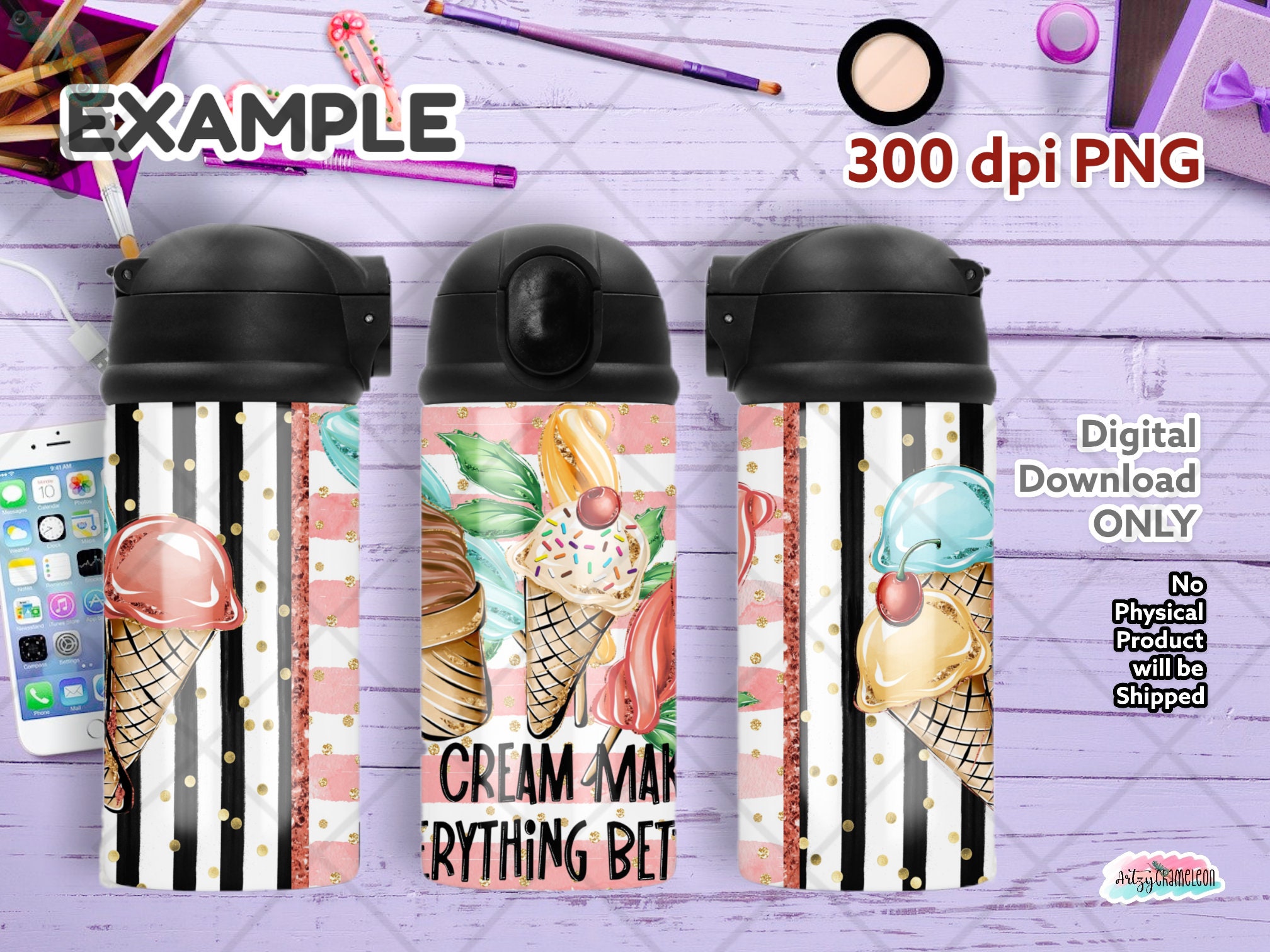 Ice Cream Sippy or Flip Top Design 12oz Skinny Tumbler Ice | Etsy