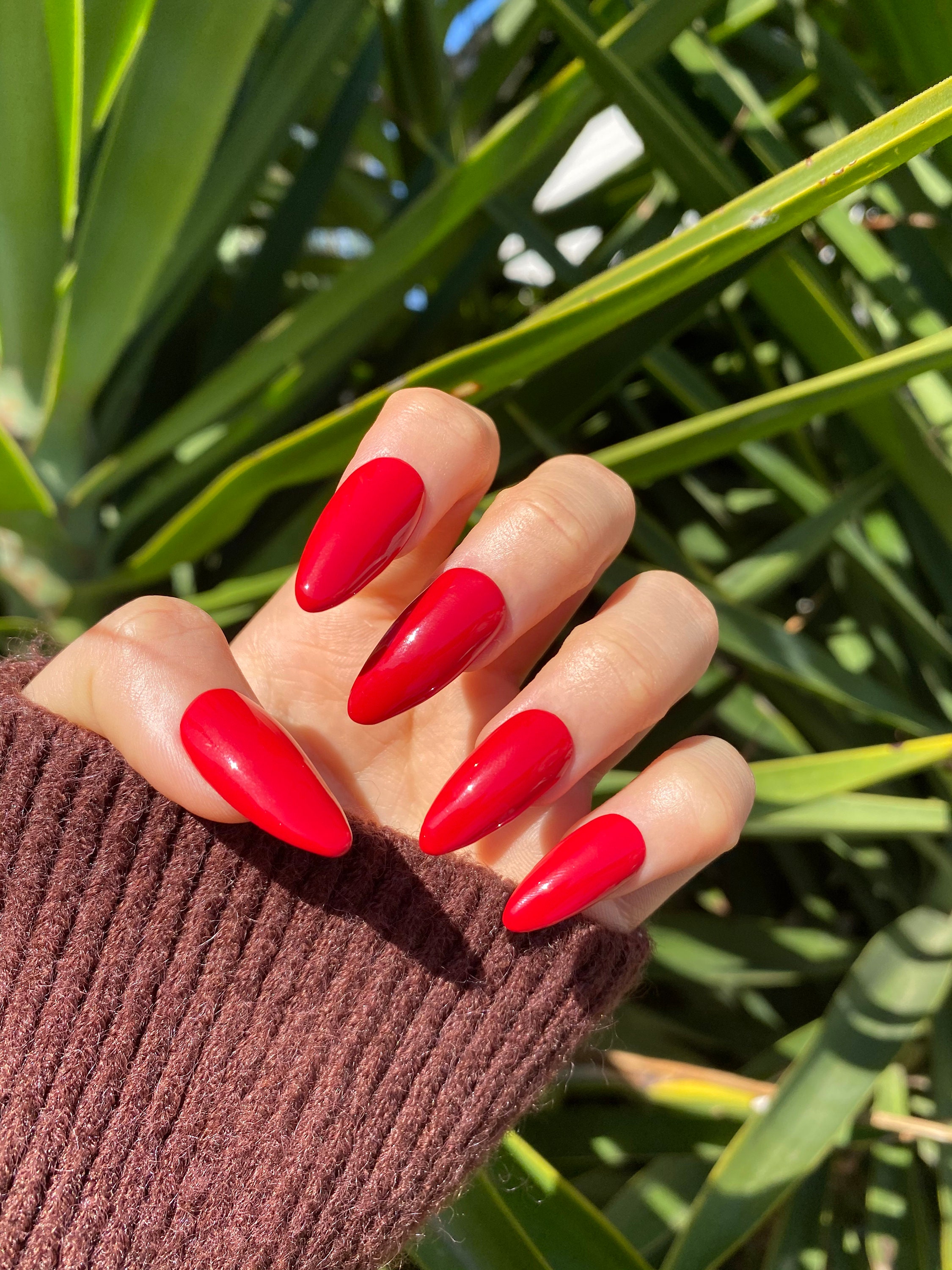 Red Press On Nails Bright Red Fake Nails Cherry False Etsy