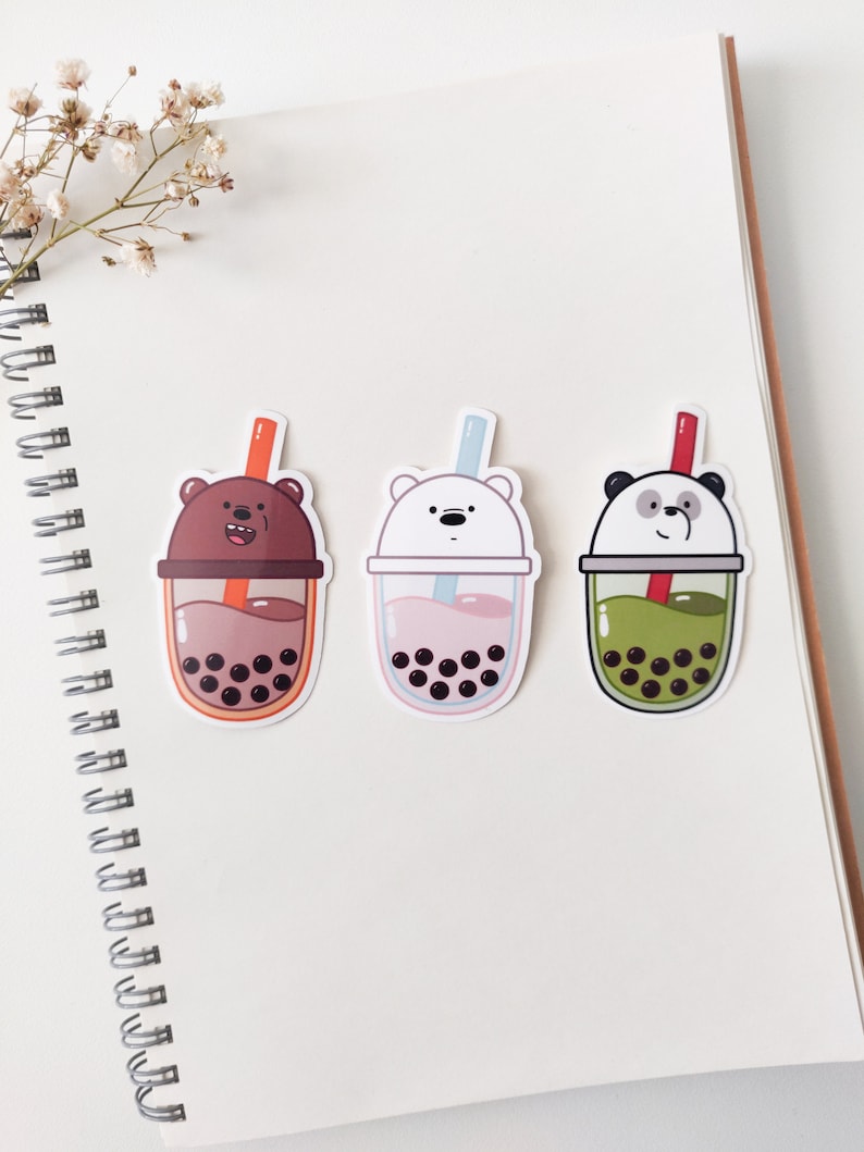 We Bare Bear Boba Drink Stickers Grizzly Boba Ice Bear - Etsy