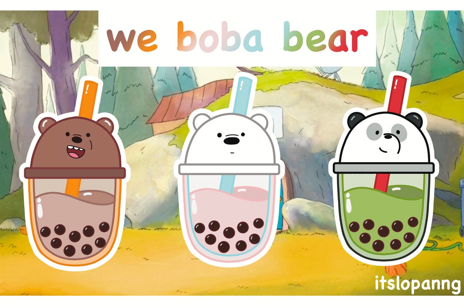 We Bare Bear Boba Drink Stickers Grizzly Boba Ice Bear - Etsy