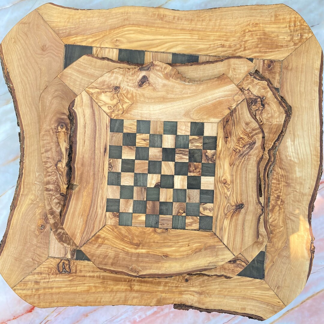 45cm Large Handmade RUSTIC OLIVE Wood Chess Board UK Quick Delivery ...