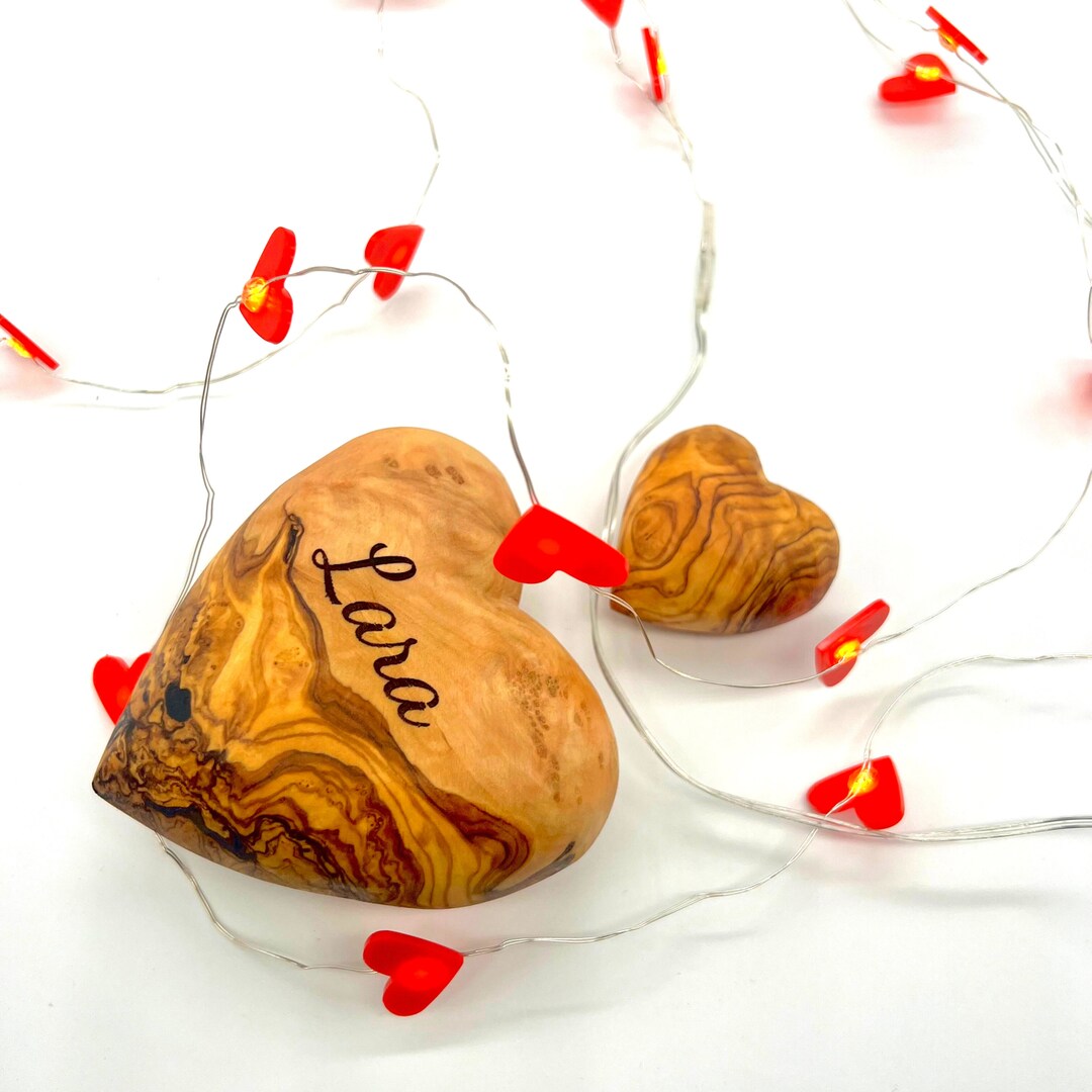 Personalised Name Heart, Handcrafted Name Token, Olive Wood Hug ...