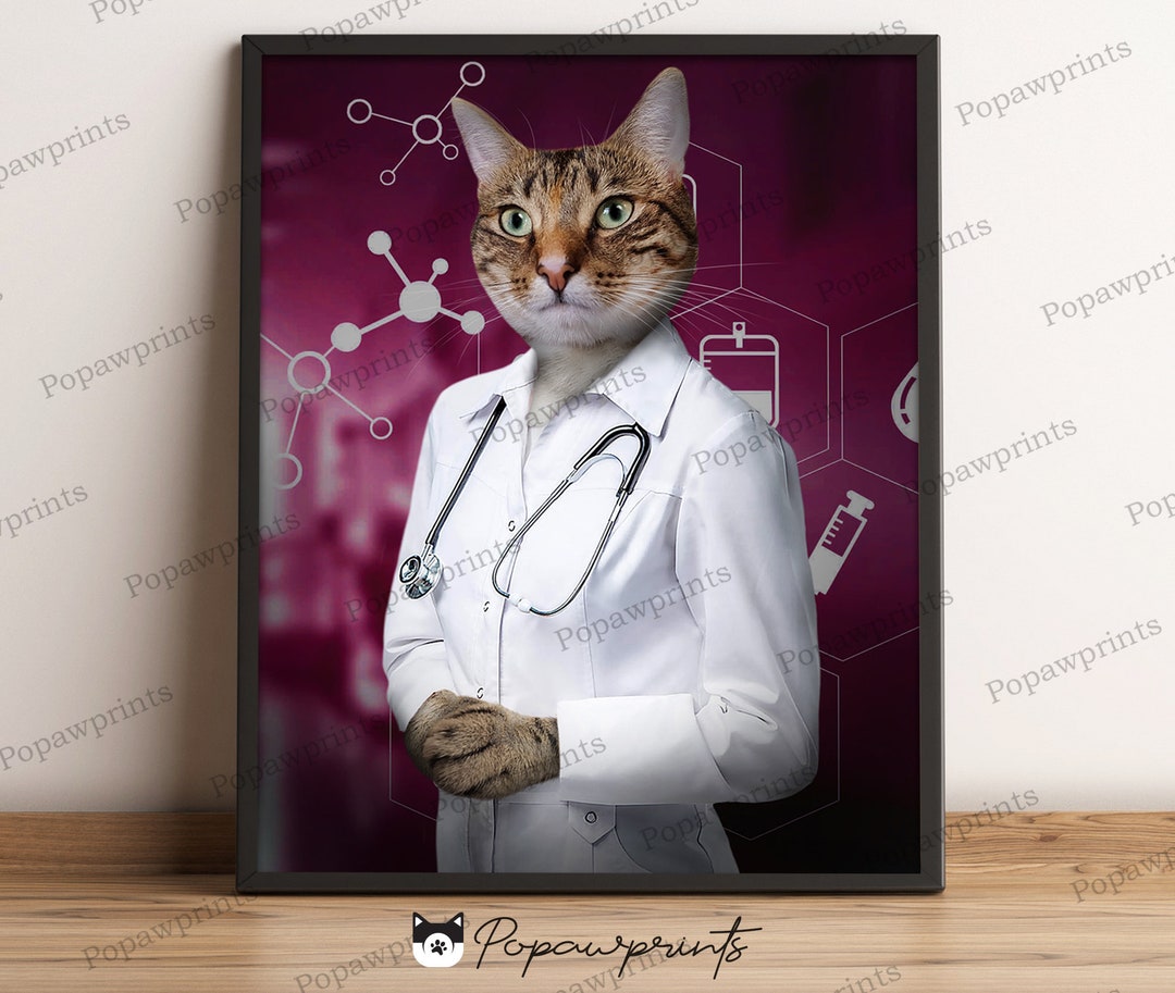 Custom Female Pet Doctor Portrait - Doctor Pet Portrait - Cat Doctor ...