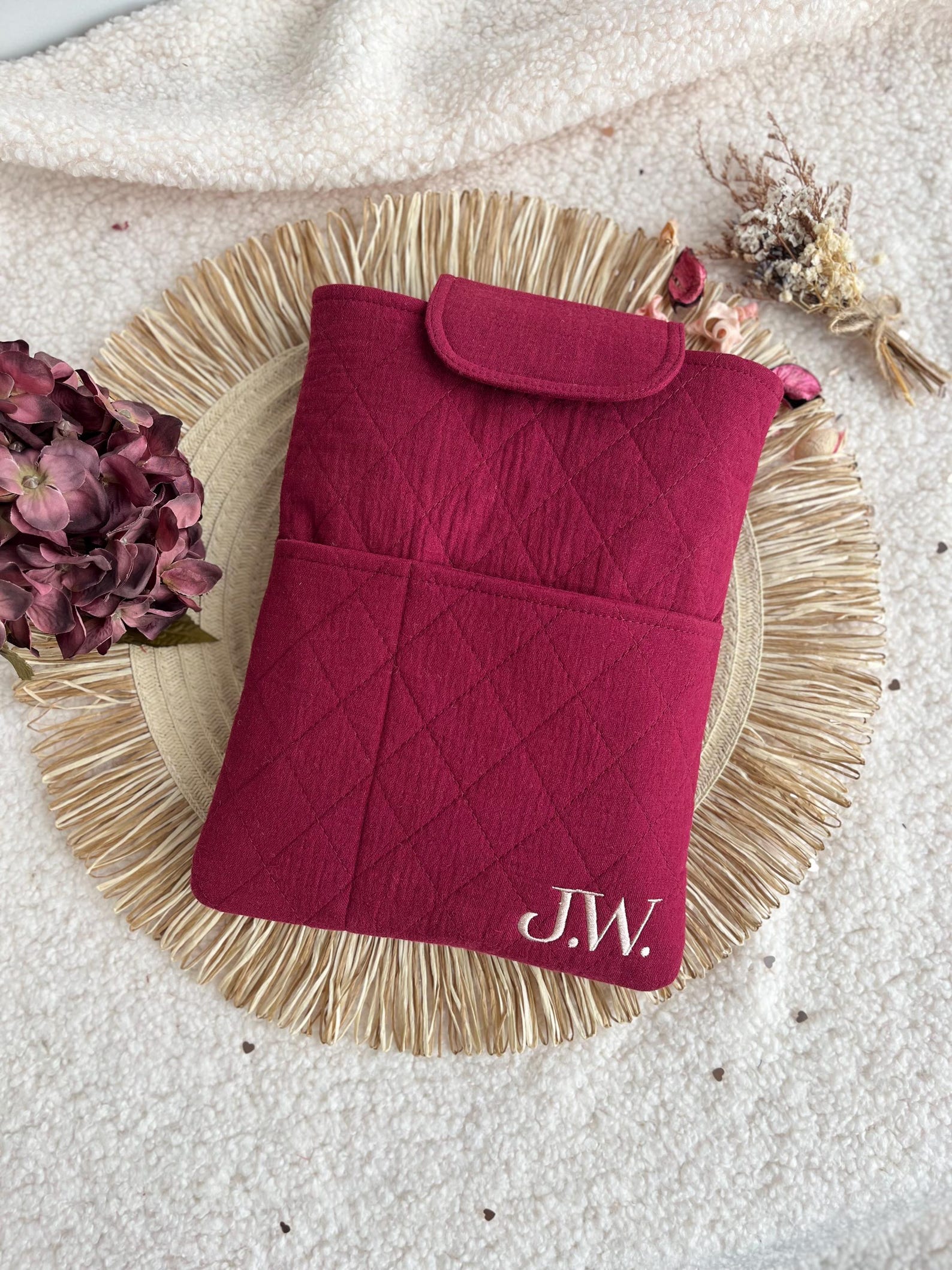 IPad Tablet Sleeve Bag - Sage Tablet Pouch With Wood Button and ...
