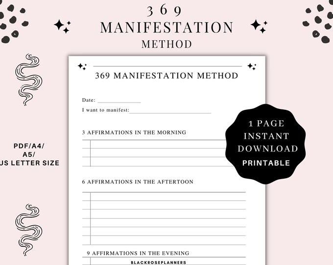369 Manifestation Method Worksheet Printable the Law of - Etsy