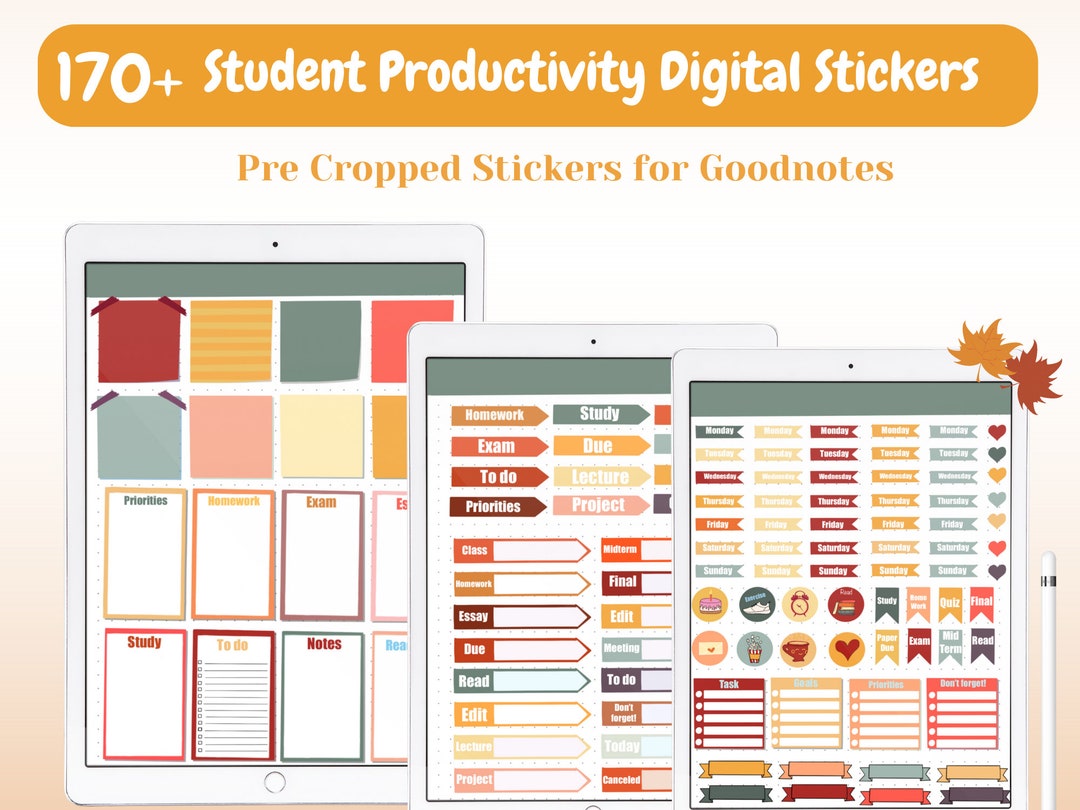 Fall Productivity Student Digital Stickers for Ipad, Tablet, Goodnotes ...