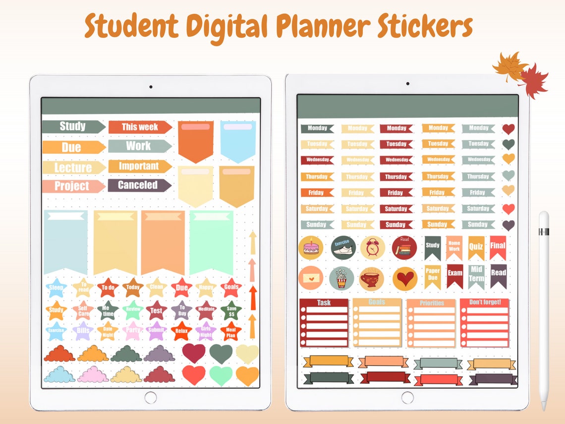 Fall Productivity Student Digital Stickers for Ipad, Tablet, Goodnotes ...