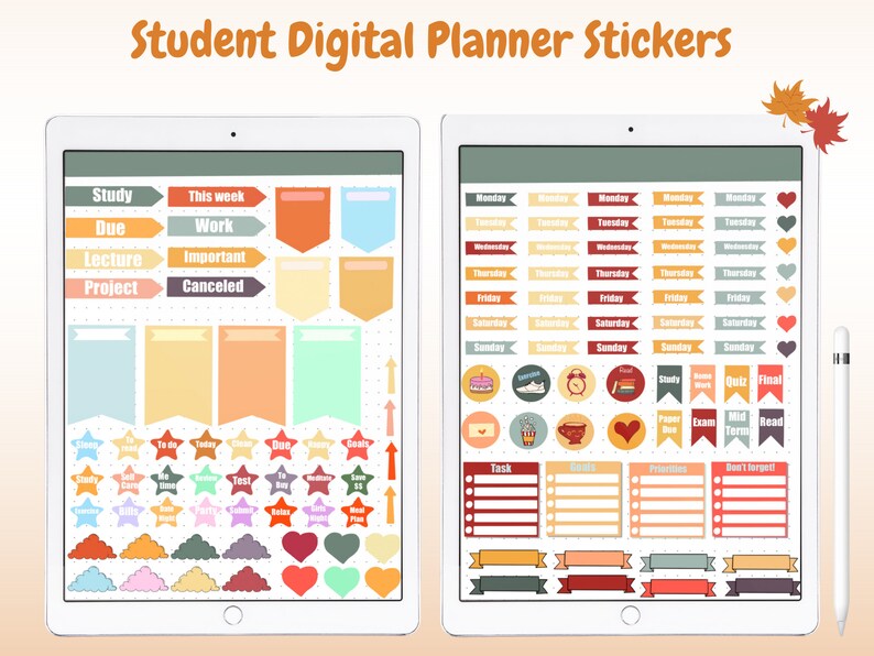 Fall Productivity Student Digital Stickers for Ipad, Tablet, Goodnotes ...