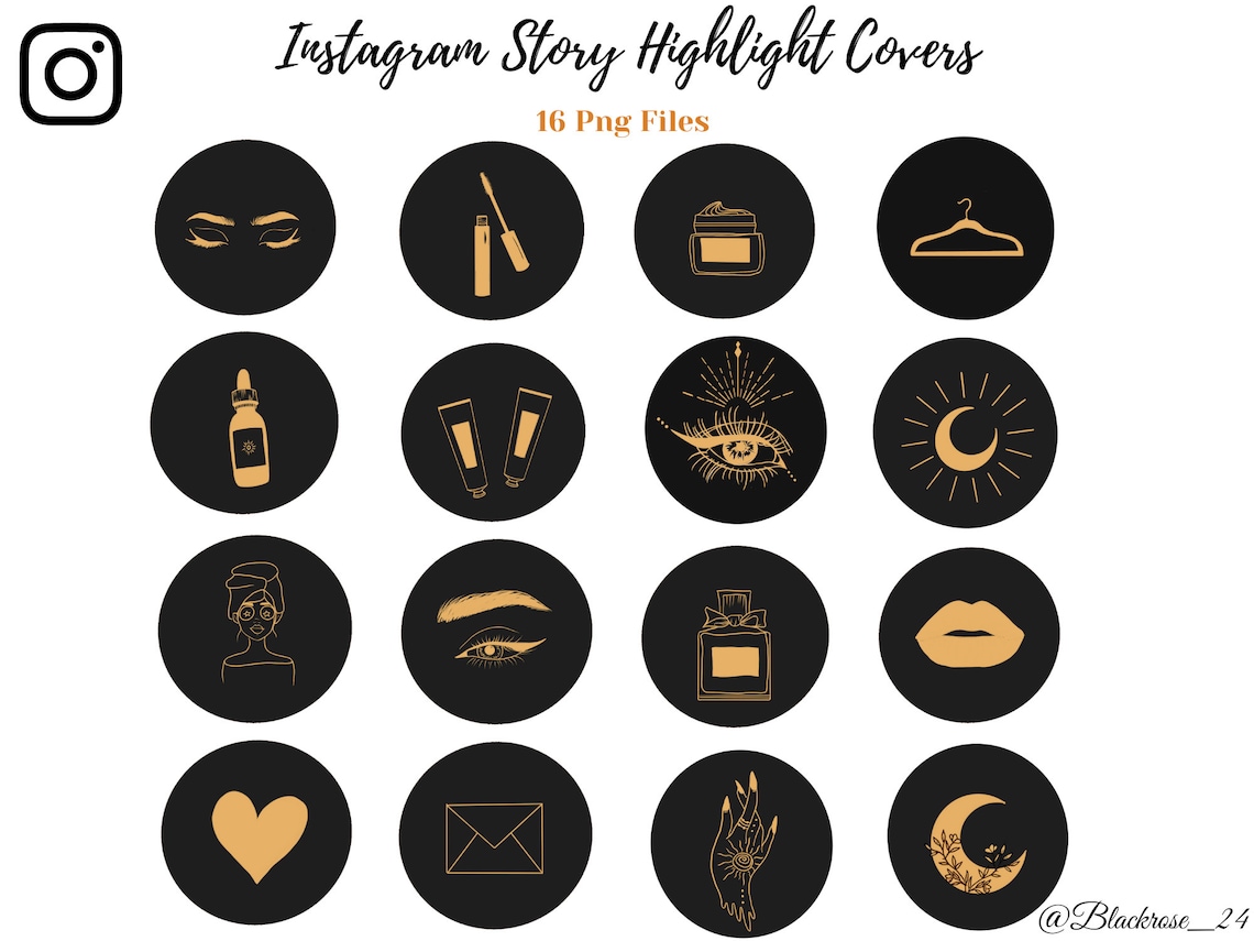 16 Instagram Highlight Beauty Covers in Black and Gold, Story Highlight ...