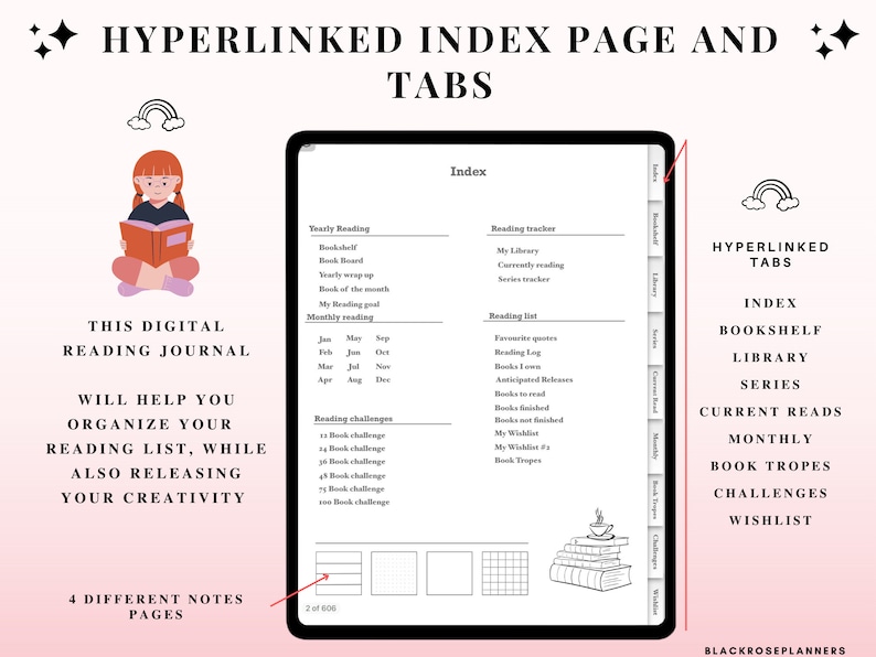 Digital Reading Planner, Digital Reading Journal, Reading iPad Planner ...