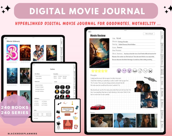 Digital Movies & Series Journal, Digital Movie TV Show Planner, Movie TV Show Review Template ...