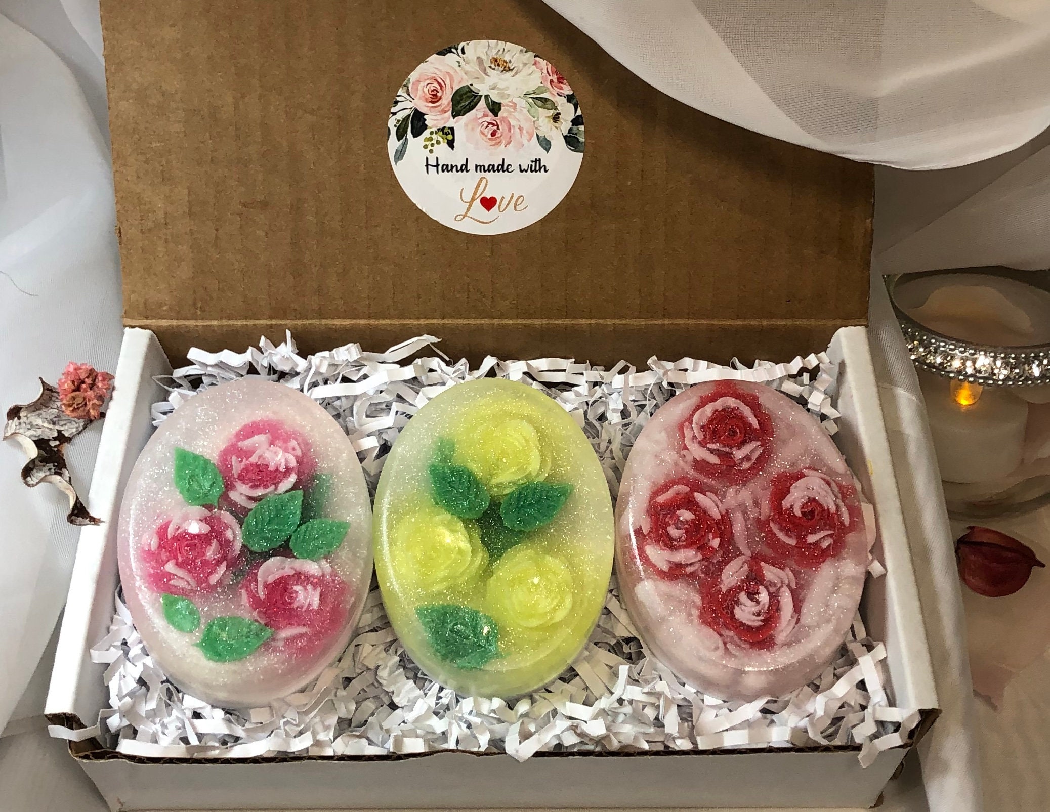 Handmade Decorative Roses Soap Gift Set, Handcrafted Natural Soap Bars ...