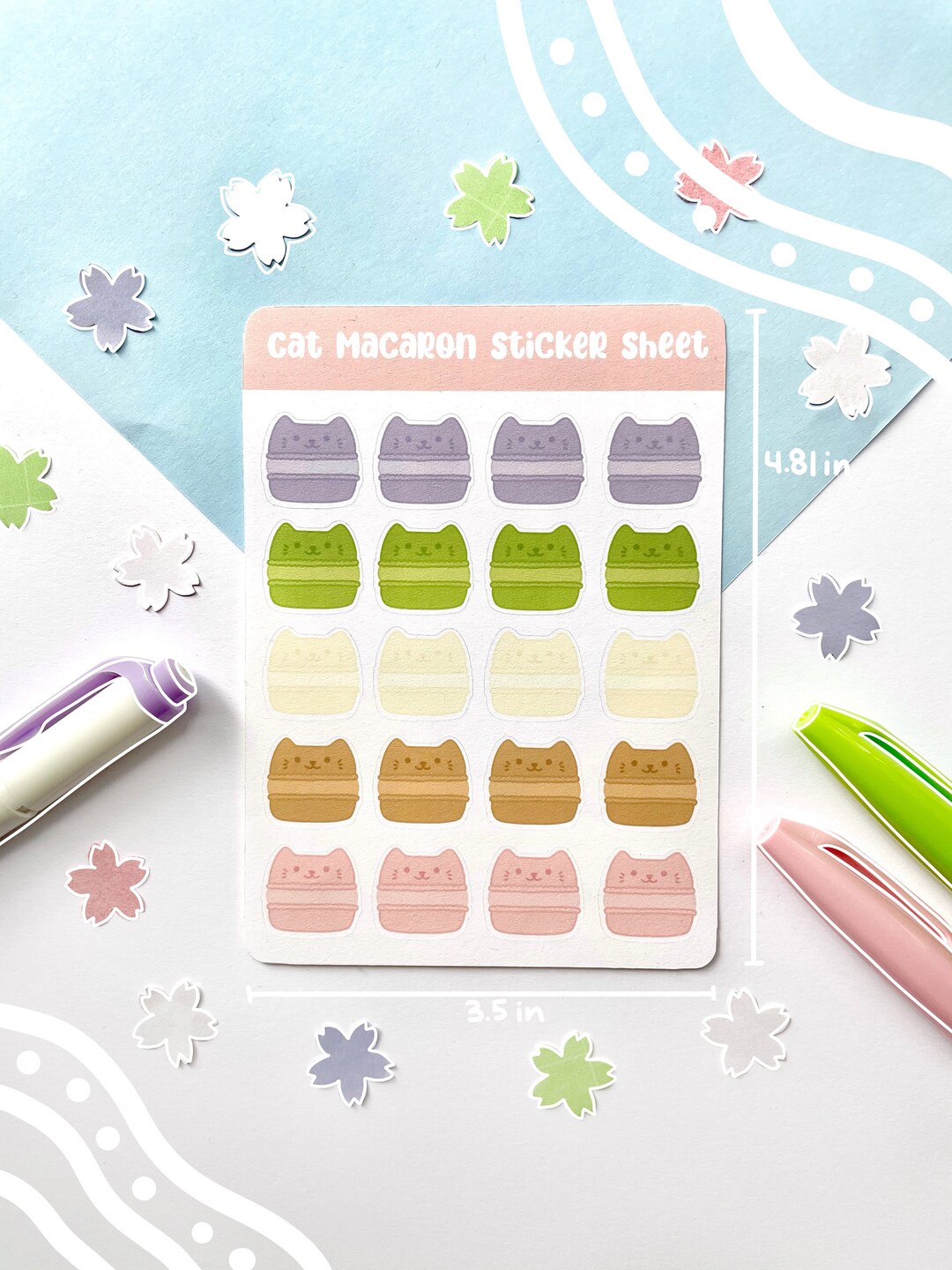 Cute Cat Macaron Sticker Sheet| Macaron Stickers| Cute Kawaii Cat ...