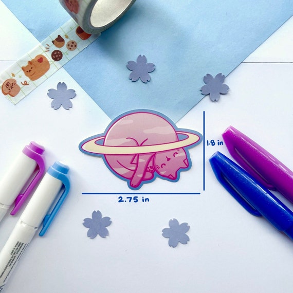 Cute Kawaii Cat Planet Sticker Sleeping Cat Vinyl Sticker - Etsy