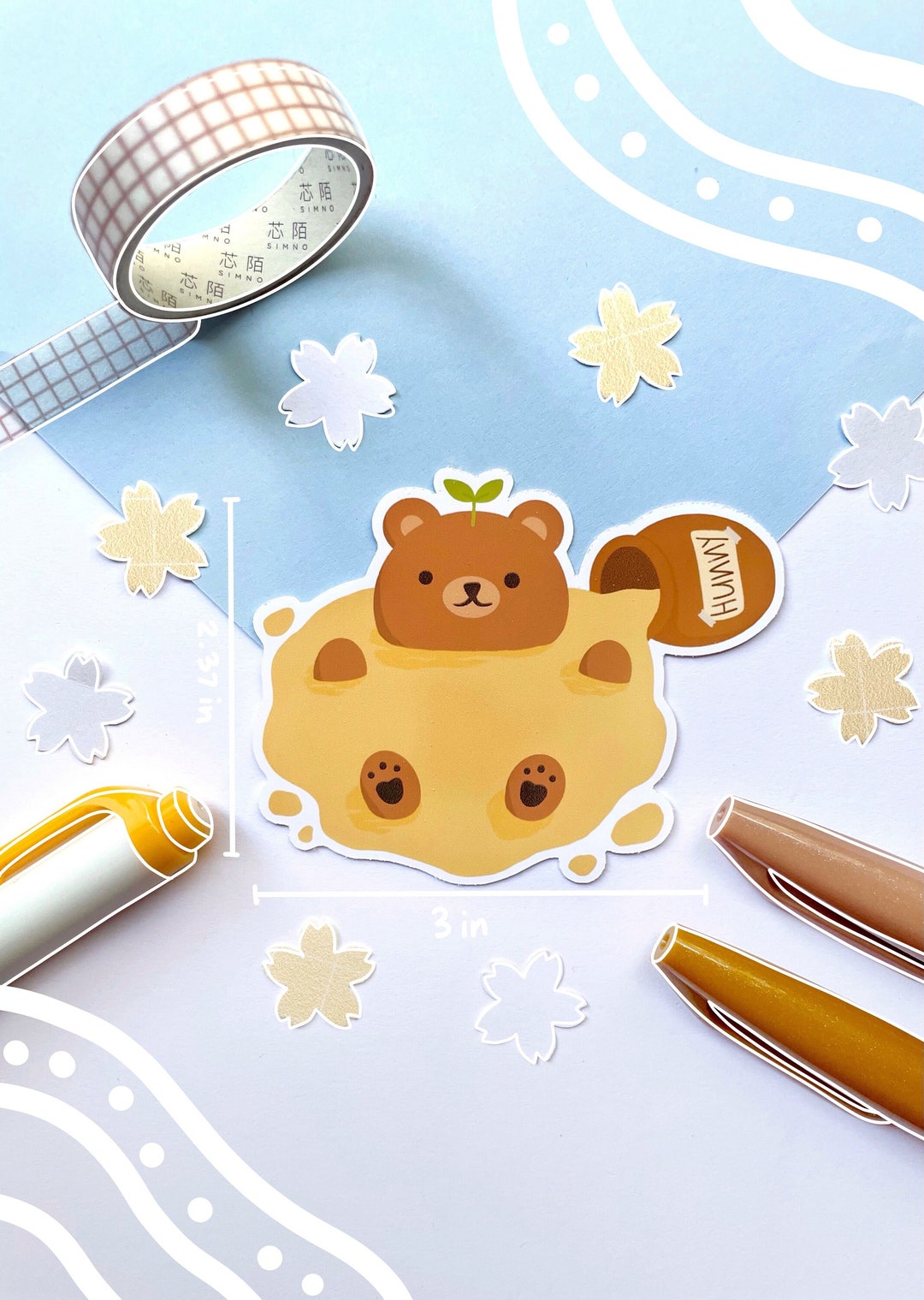 Cute Honey Bear Sticker| Cute Bear Sticker| Spring Sticker| Cute Kawaii ...