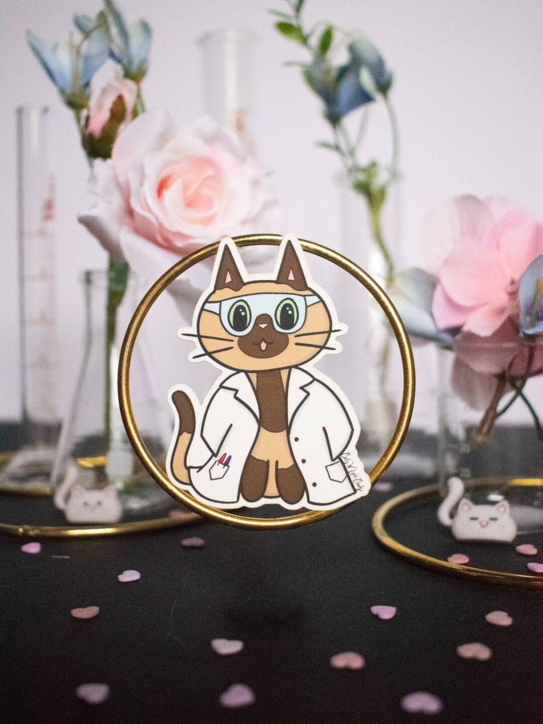 Siamese Cat, Cat in a Lab Coat, Vinyl Sticker, Science Sticker, Cat ...