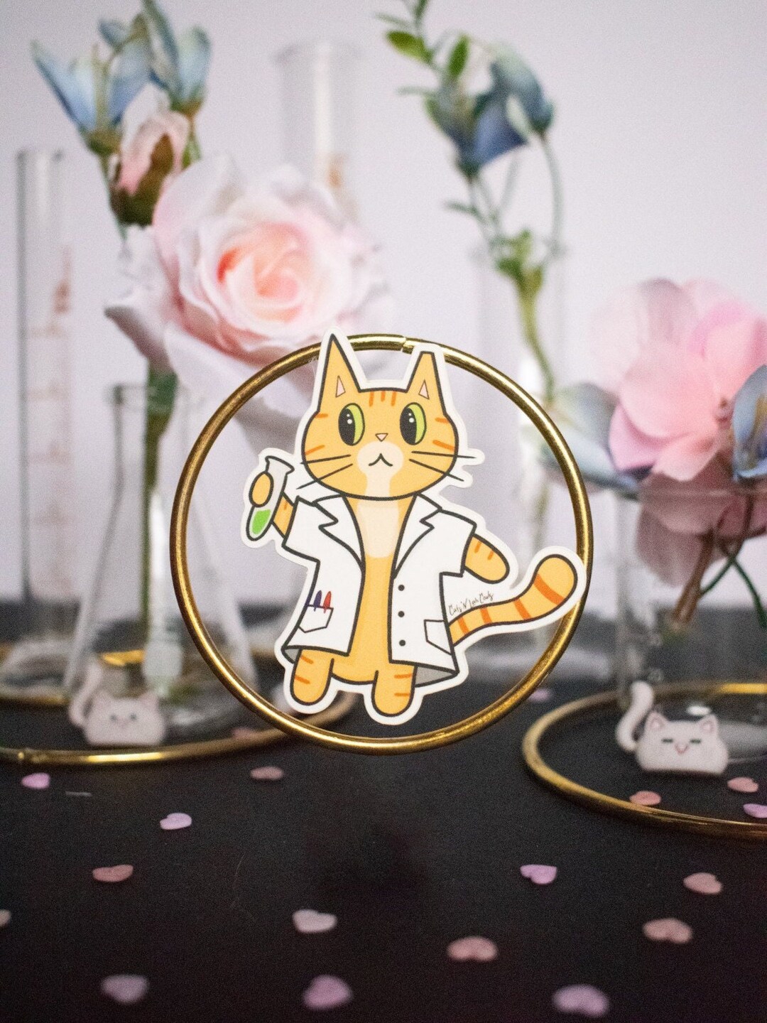 Orange Cat, Cat in a Lab Coat, Vinyl Sticker, Cute Sticker, Cat Sticker ...