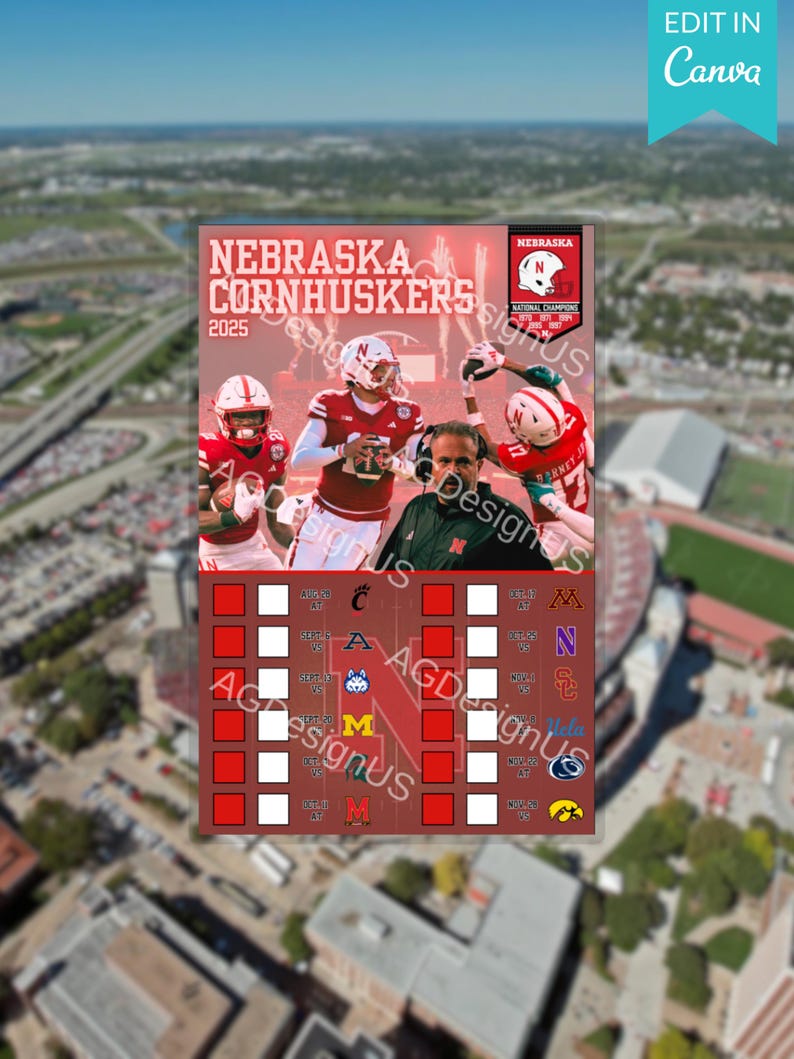 Nebraska Cornhuskers Football 2025 Schedule | 11x17 Printable | Canva ...