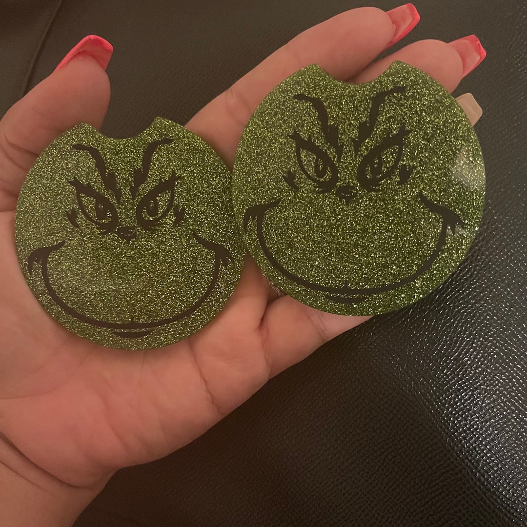 Glitter Grinch Car Coasters/grinch Car Accessories/grinch Christmas ...