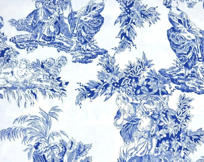 Floral Toile De Jouy Cotton Fabric: Blue Sewing & Craft Material - Etsy