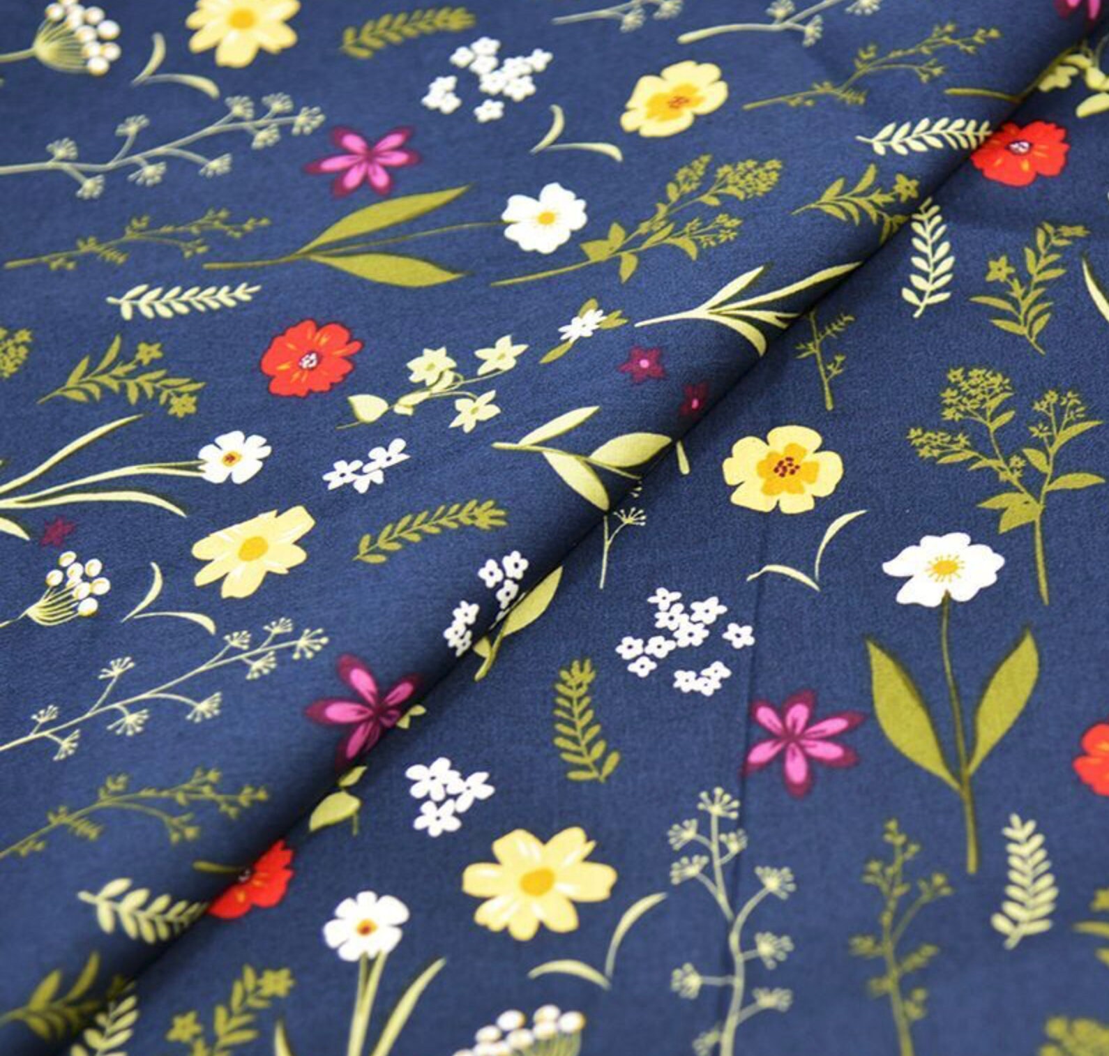 Blue Floral Cotton Fabric Sewing Fabric Cotton Fabric - Etsy