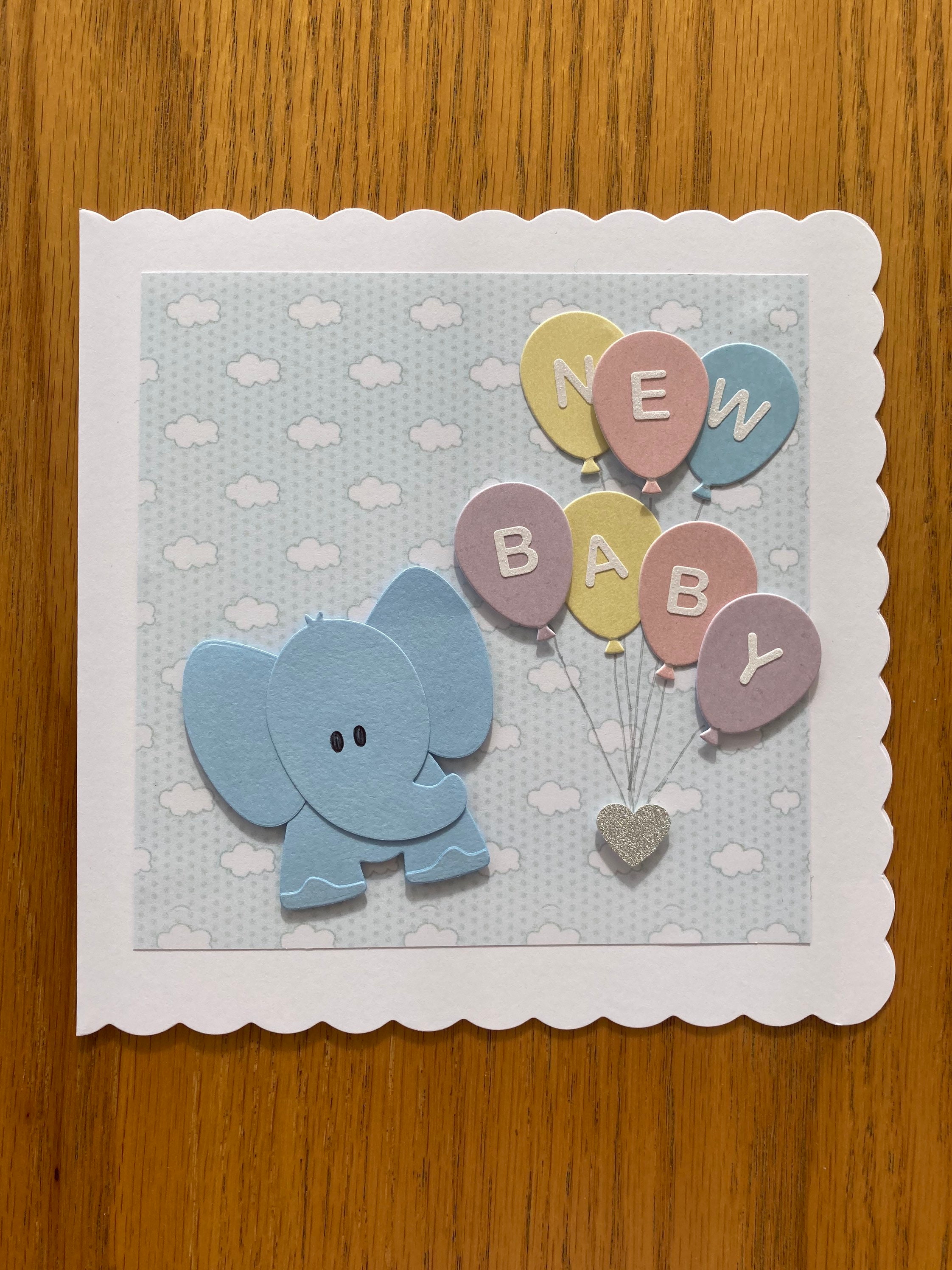 Handmade Elephant and Balloons New Baby card | Etsy