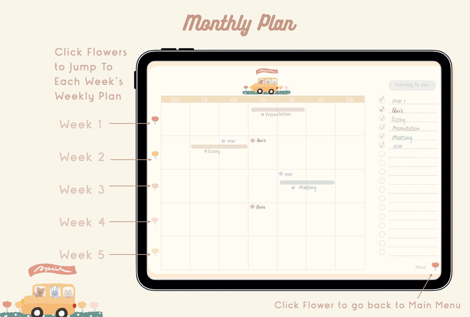 Cute Animal Undated All-in-one Hyperlinked Monthly Planner - Etsy