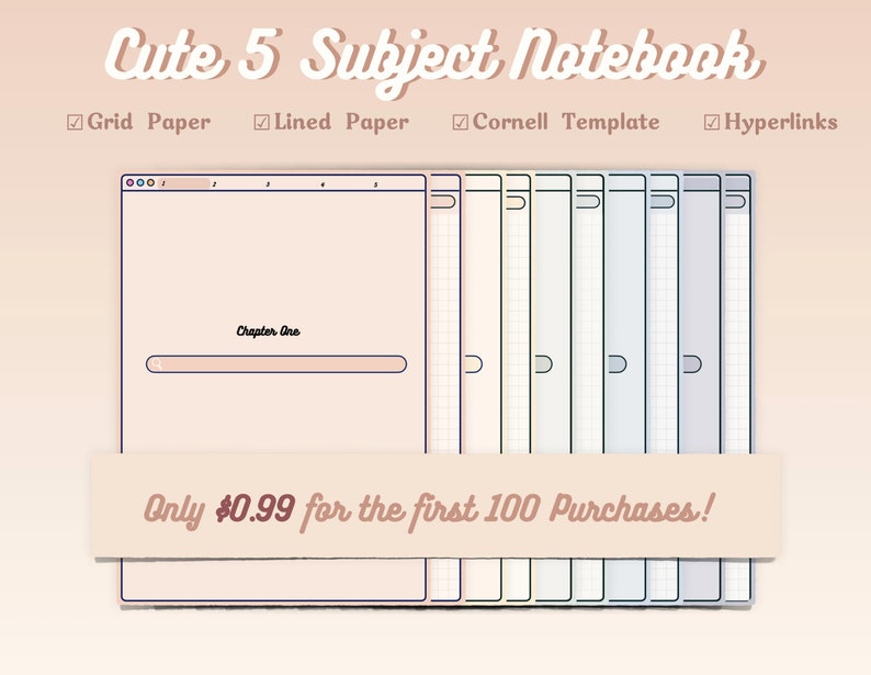 Cute Digital Notebook 5 Subject Colored Digital Notebook | Etsy