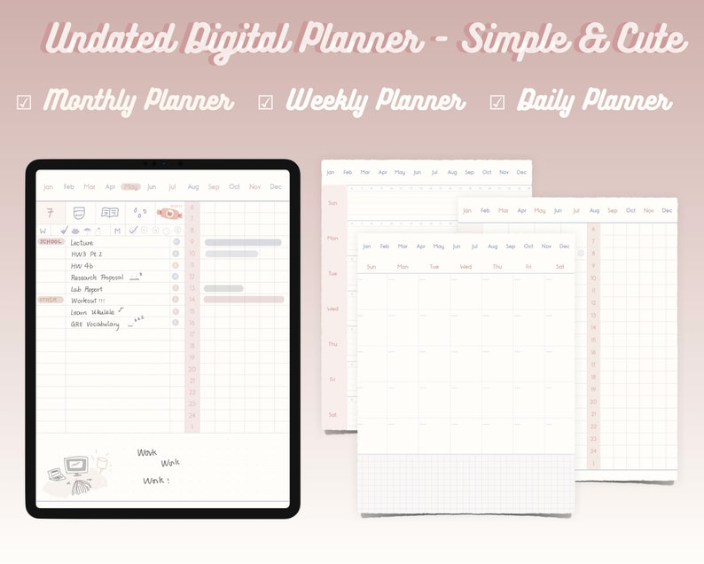 Undated Simple Cute Digital Planner Goodnotes Planner - Etsy