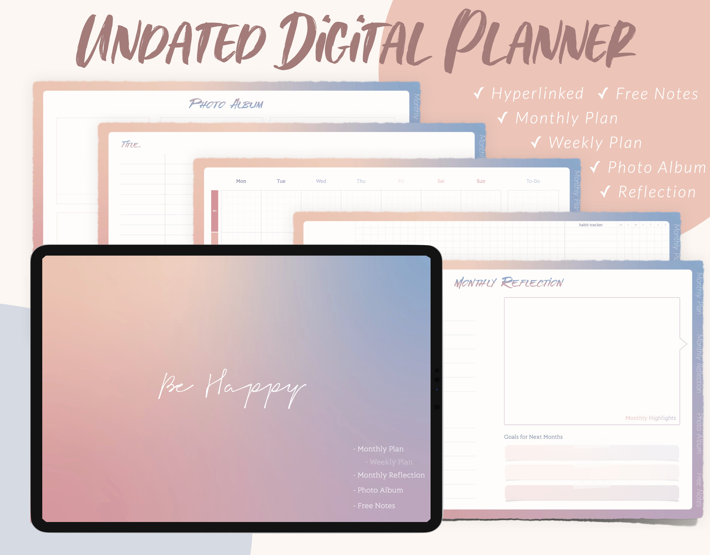 Undated Colorful Digital Planner, Cute Ipad Digital Planner, Goodnotes