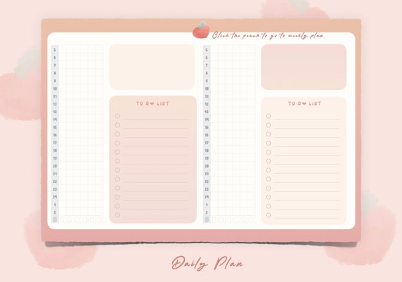Peach Theme Cute Undated Digital Planner Monthly Weekly Daily - Etsy