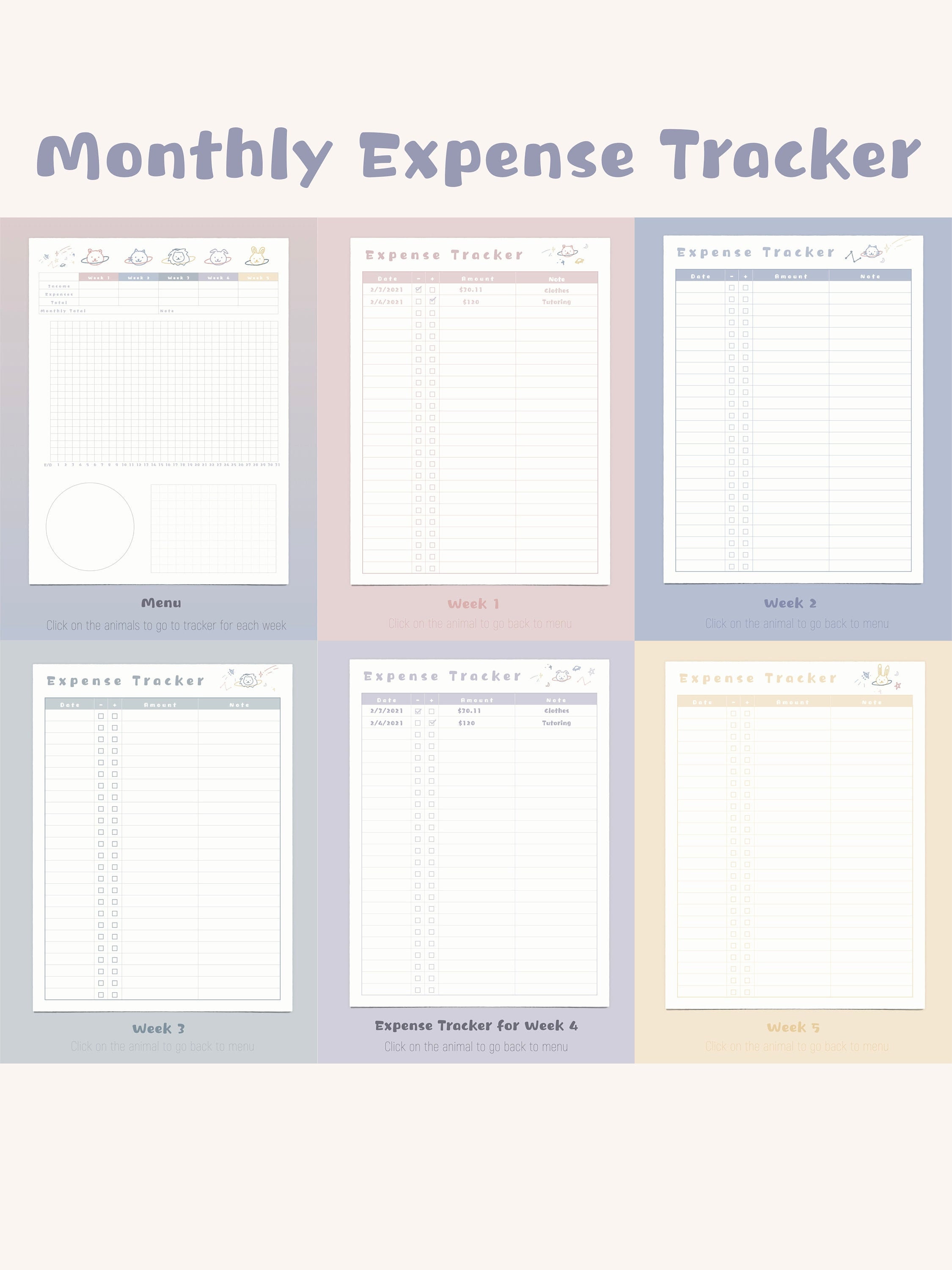 Cute Expense Tracker. Digital Expense Tracker, Monthly Expense Tracker ...