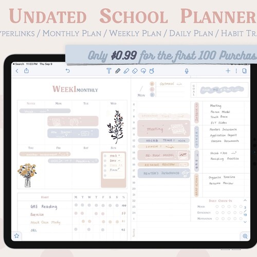 Hyperlinked Digital Planner Undated School Planner With - Etsy