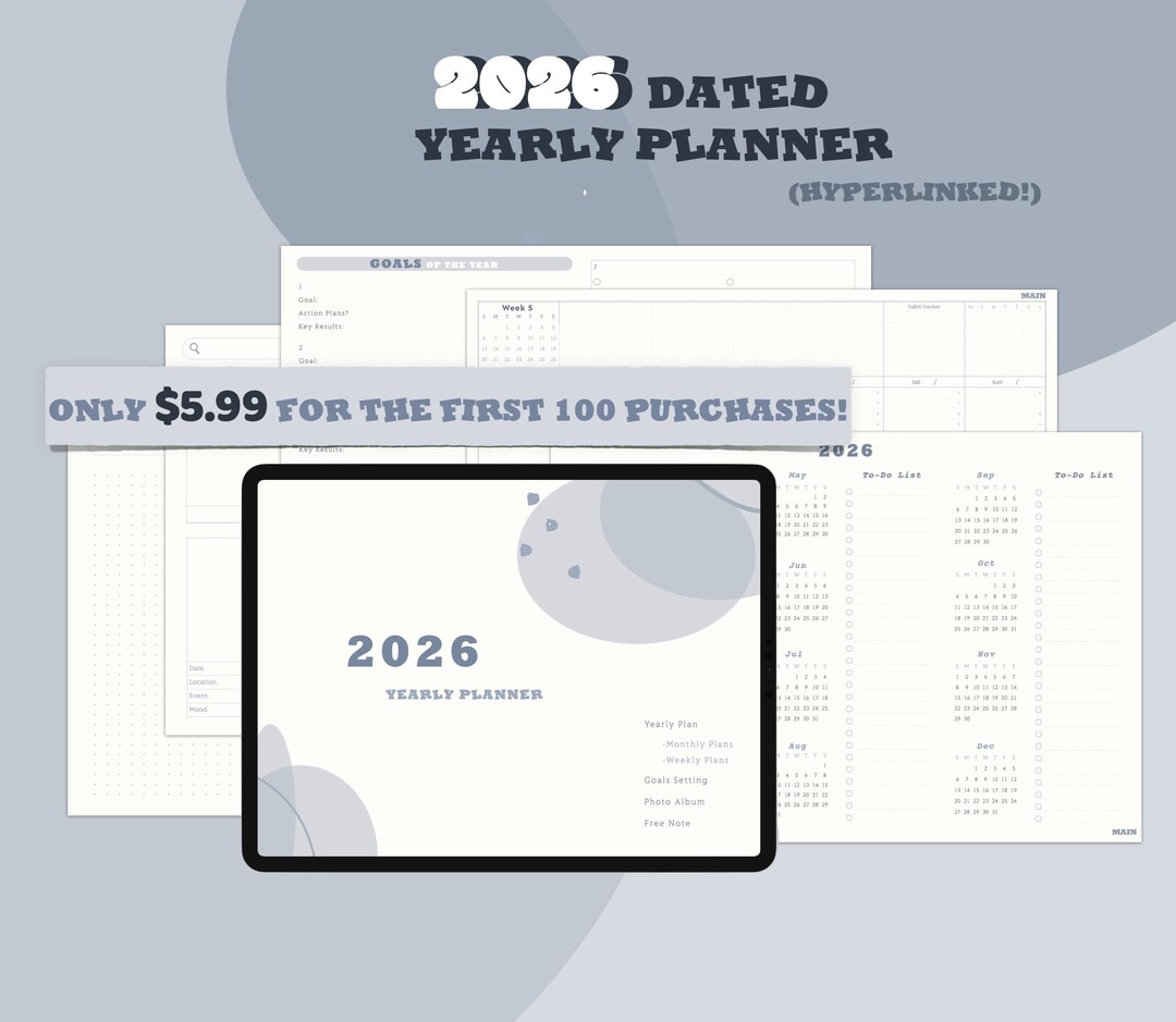 2026 Dated Digital Planner, iPad Planner, iPad Hyperlinked Planner ...