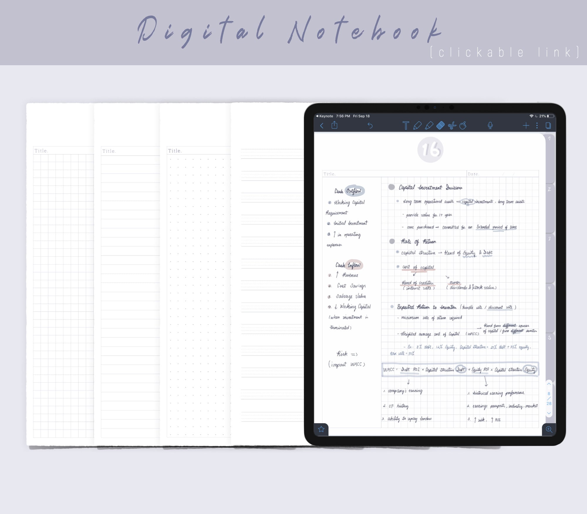 6 Tab Digital Notebook Goodnotes Template Hyperlinked - Etsy