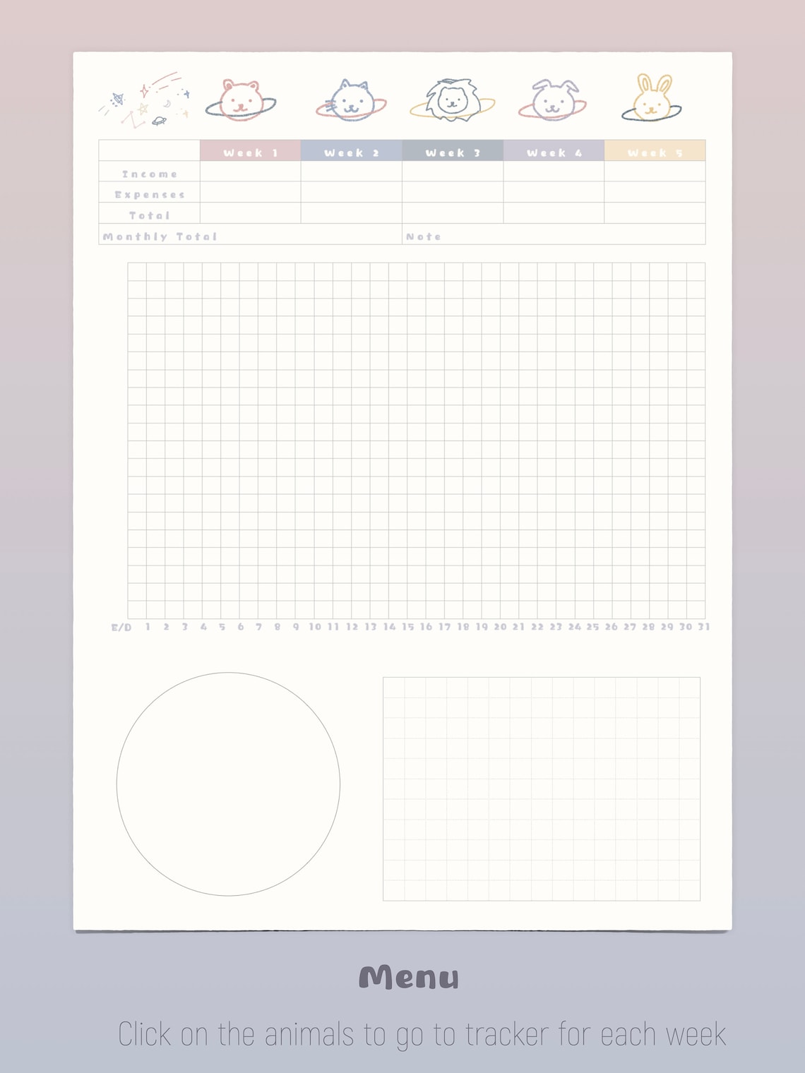 Cute Expense Tracker. Digital Expense Tracker, Monthly Expense Tracker ...