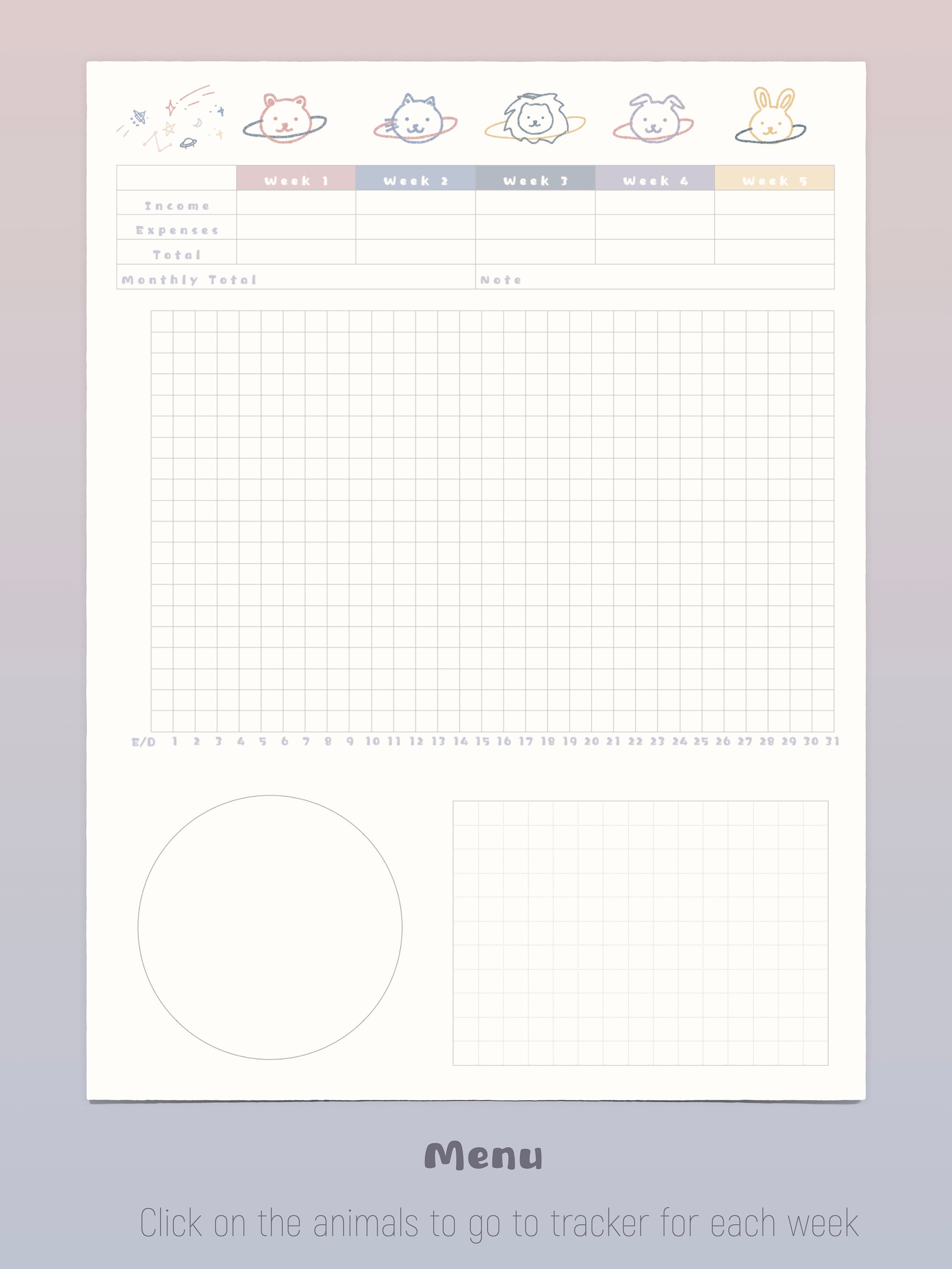 Cute Expense Tracker. Digital Expense Tracker, Monthly Expense Tracker ...