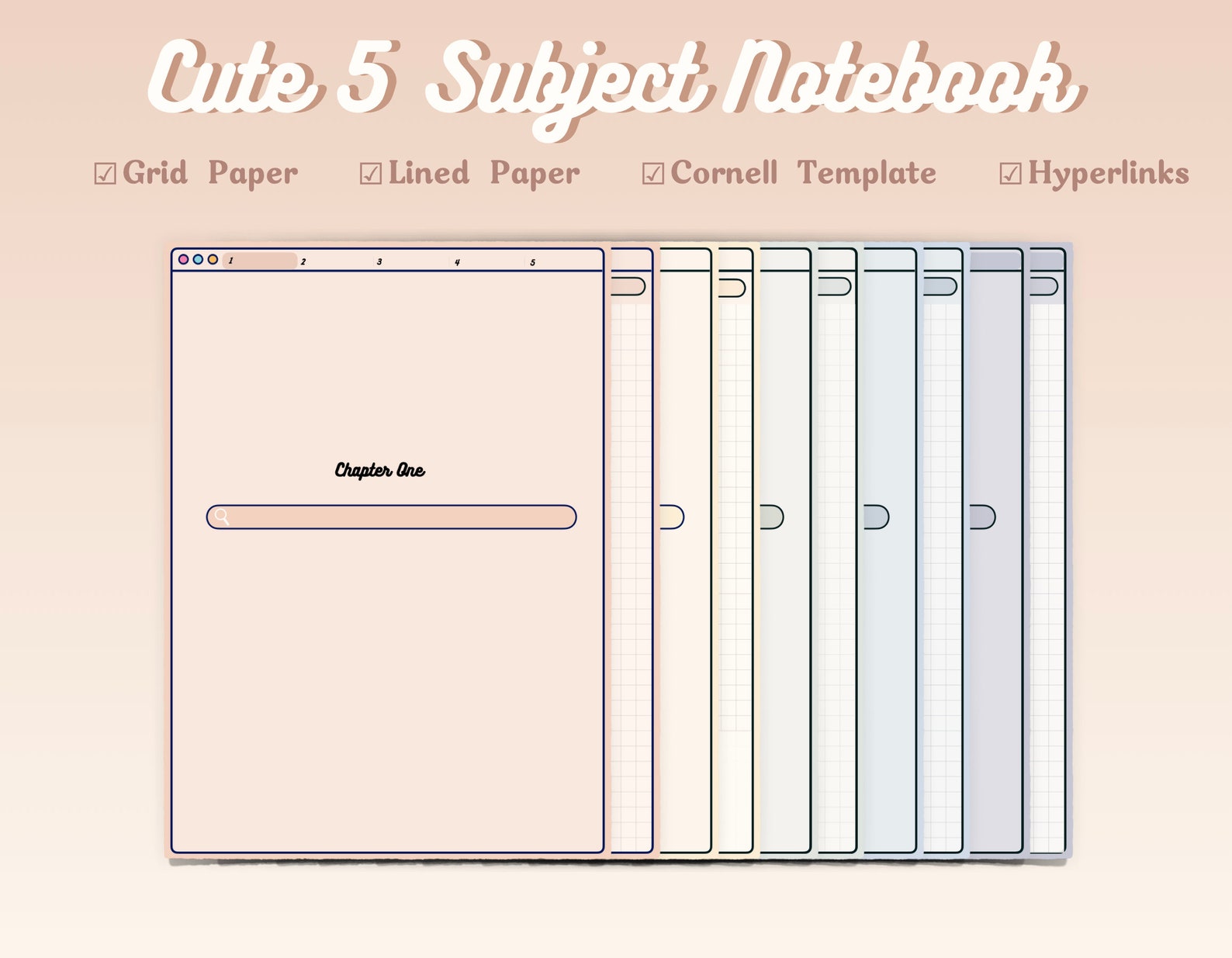 Cute Digital Notebook 5 Subject Colored Digital Notebook - Etsy