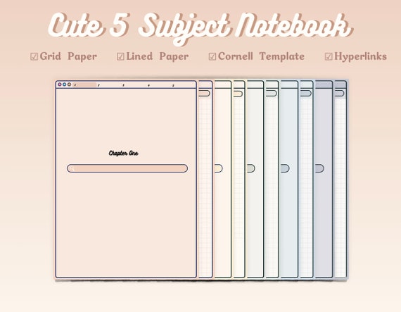 Cute Digital Notebook 5 Subject Colored Digital Notebook - Etsy