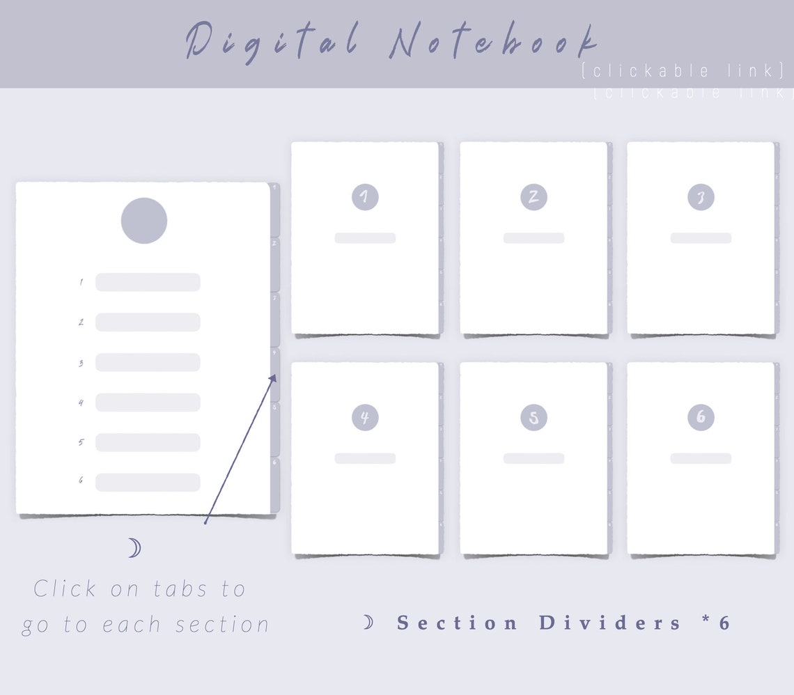 6 Tab Digital Notebook Goodnotes Template Hyperlinked - Etsy
